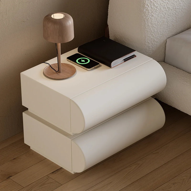 Ivy Bronx Humply Modern Leather Smart Nightstand with Wireless Charger Drawers Bedside Table